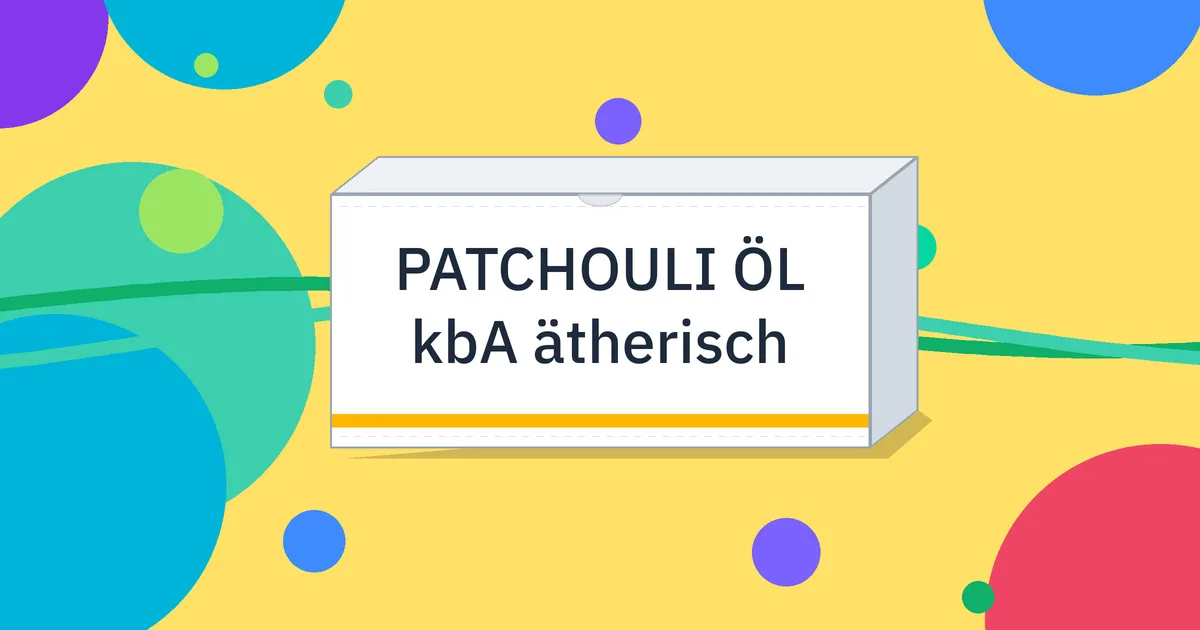 Symbolbild: Packung mit der Aufschrift PATCHOULI ÖL kbA ätherisch (PZN 00721403) – Verfügbarkeit und Bezug in Apotheken in Frankfurt am Main