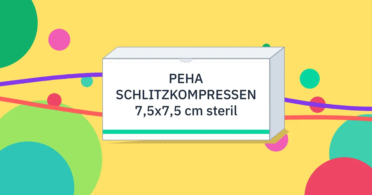 Symbolbild: Packung mit der Aufschrift PEHA SCHLITZKOMPRESSEN 7,5x7,5 cm steril (PZN 19510034) – Verfügbarkeit und Bezug in Apotheken in Frankfurt am Main