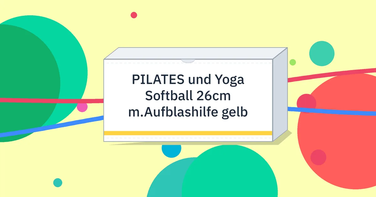 Symbolbild: Packung mit der Aufschrift PILATES und Yoga Softball 26cm m.Aufblashilfe gelb (PZN 12405340) – Verfügbarkeit und Bezug in Apotheken in Frankfurt am Main