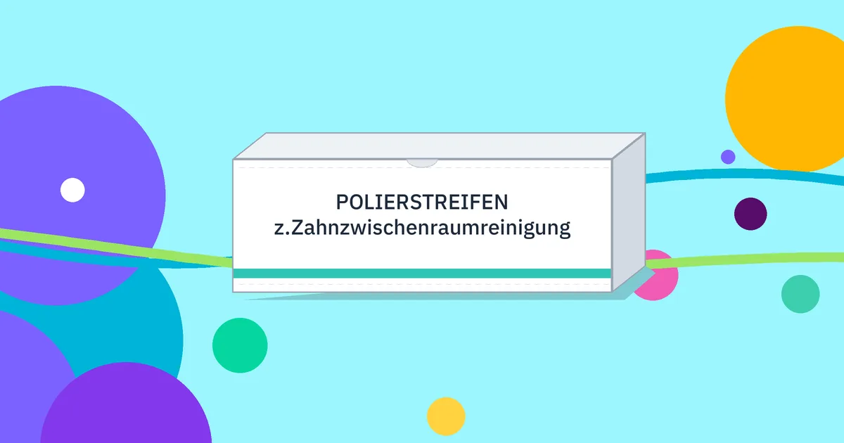 Symbolbild: Packung mit der Aufschrift POLIERSTREIFEN z.Zahnzwischenraumreinigung (PZN 03150131) – Verfügbarkeit und Bezug in Apotheken in Frankfurt am Main