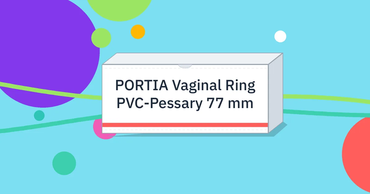 Symbolbild: Packung mit der Aufschrift PORTIA Vaginal Ring PVC-Pessary 77 mm (PZN 12742994) – Verfügbarkeit und Bezug in Apotheken in Frankfurt am Main