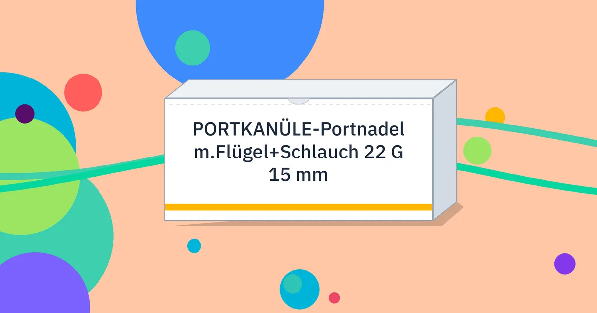 Symbolbild: Packung mit der Aufschrift PORTKANÜLE-Portnadel m.Flügel+Schlauch 22 G 15 mm (PZN 10010778) – Verfügbarkeit und Bezug in Apotheken in Frankfurt am Main