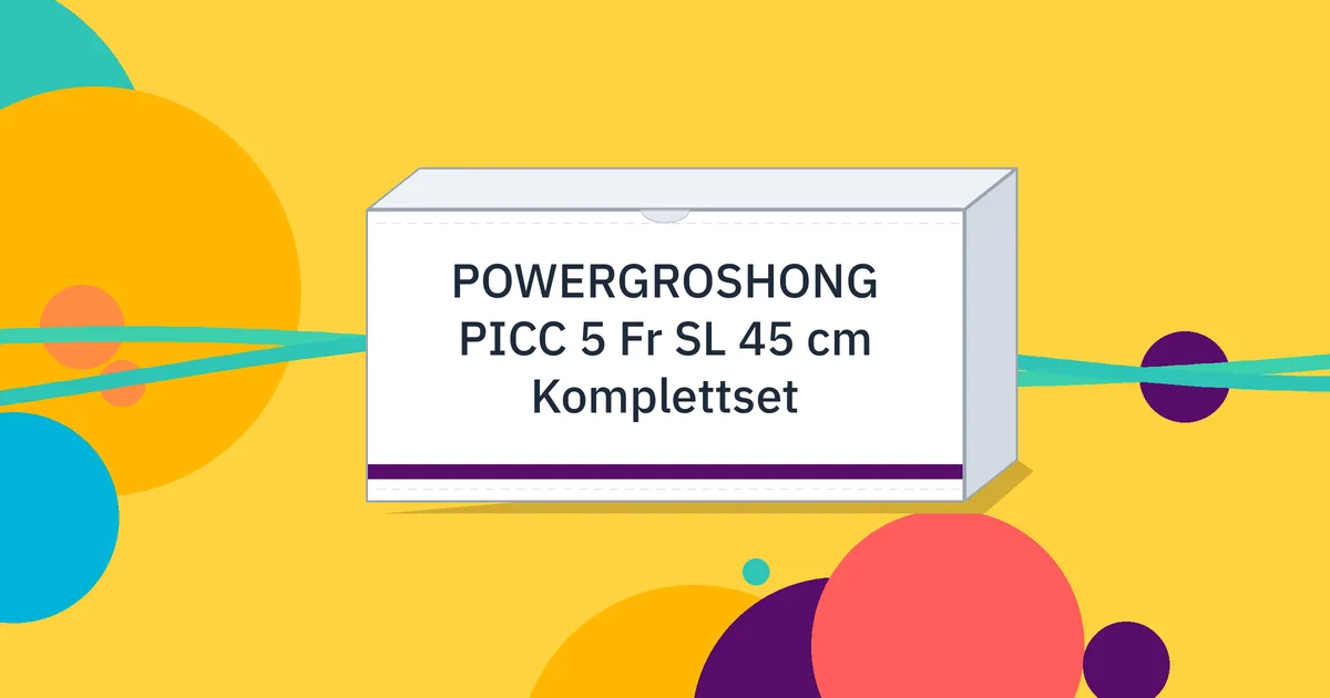 Symbolbild: Packung mit der Aufschrift POWERGROSHONG PICC 5 Fr SL 45 cm Komplettset (PZN 12398700) – Verfügbarkeit und Bezug in Apotheken in Frankfurt am Main
