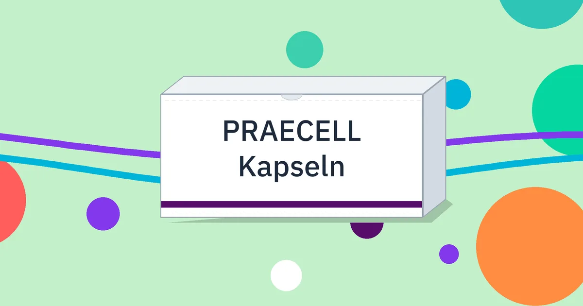 Symbolbild: Packung mit der Aufschrift PRAECELL Kapseln (PZN 19067722) – Verfügbarkeit und Bezug in Apotheken in Frankfurt am Main