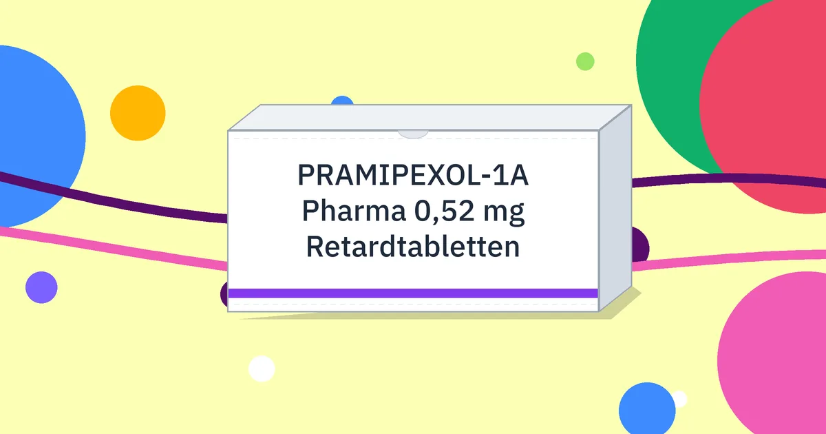 Symbolbild: Packung mit der Aufschrift PRAMIPEXOL-1A Pharma 0,52 mg Retardtabletten (PZN 07604250) – Verfügbarkeit und Bezug in Apotheken in Frankfurt am Main