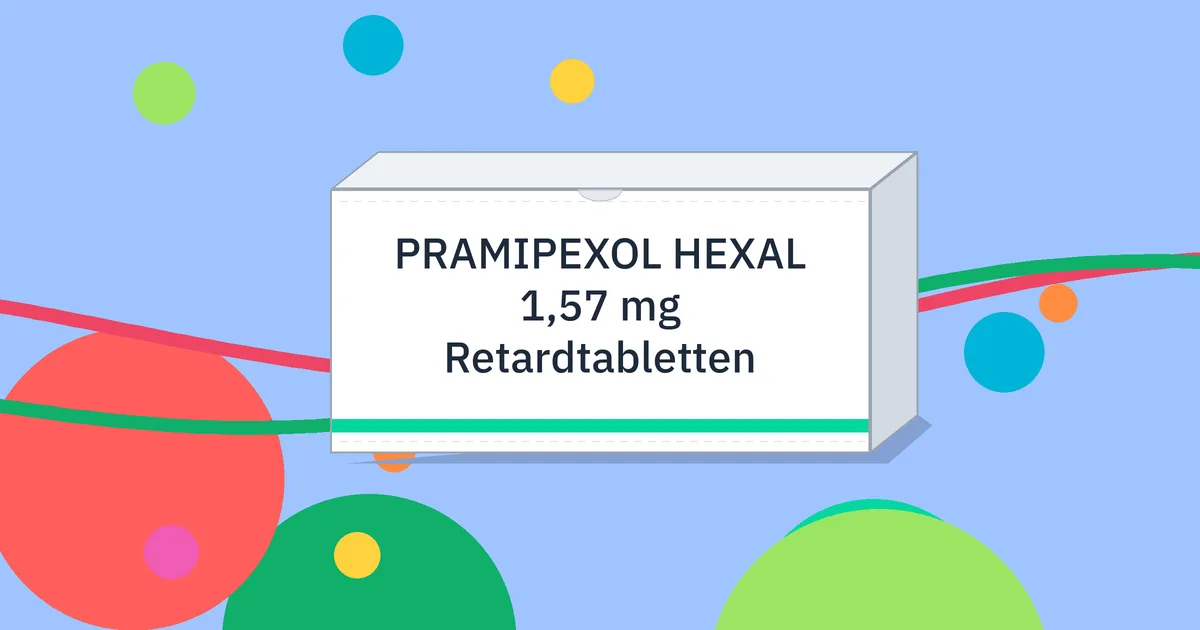 Symbolbild: Packung mit der Aufschrift PRAMIPEXOL HEXAL 1,57 mg Retardtabletten (PZN 08455036) – Verfügbarkeit und Bezug in Apotheken in Frankfurt am Main