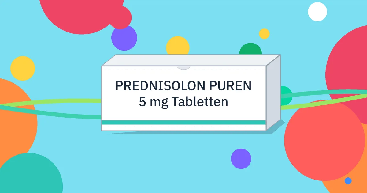 Symbolbild: Packung mit der Aufschrift PREDNISOLON PUREN 5 mg Tabletten (PZN 19824287) – Verfügbarkeit und Bezug in Apotheken in Frankfurt am Main
