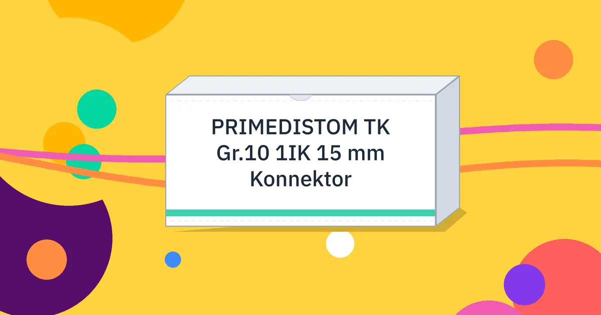 Symbolbild: Packung mit der Aufschrift PRIMEDISTOM TK Gr.10 1IK 15 mm Konnektor (PZN 10316738) – Verfügbarkeit und Bezug in Apotheken in Frankfurt am Main