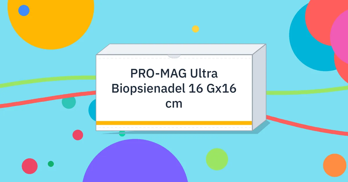 Symbolbild: Packung mit der Aufschrift PRO-MAG Ultra Biopsienadel 16 Gx16 cm (PZN 06769233) – Verfügbarkeit und Bezug in Apotheken in Frankfurt am Main