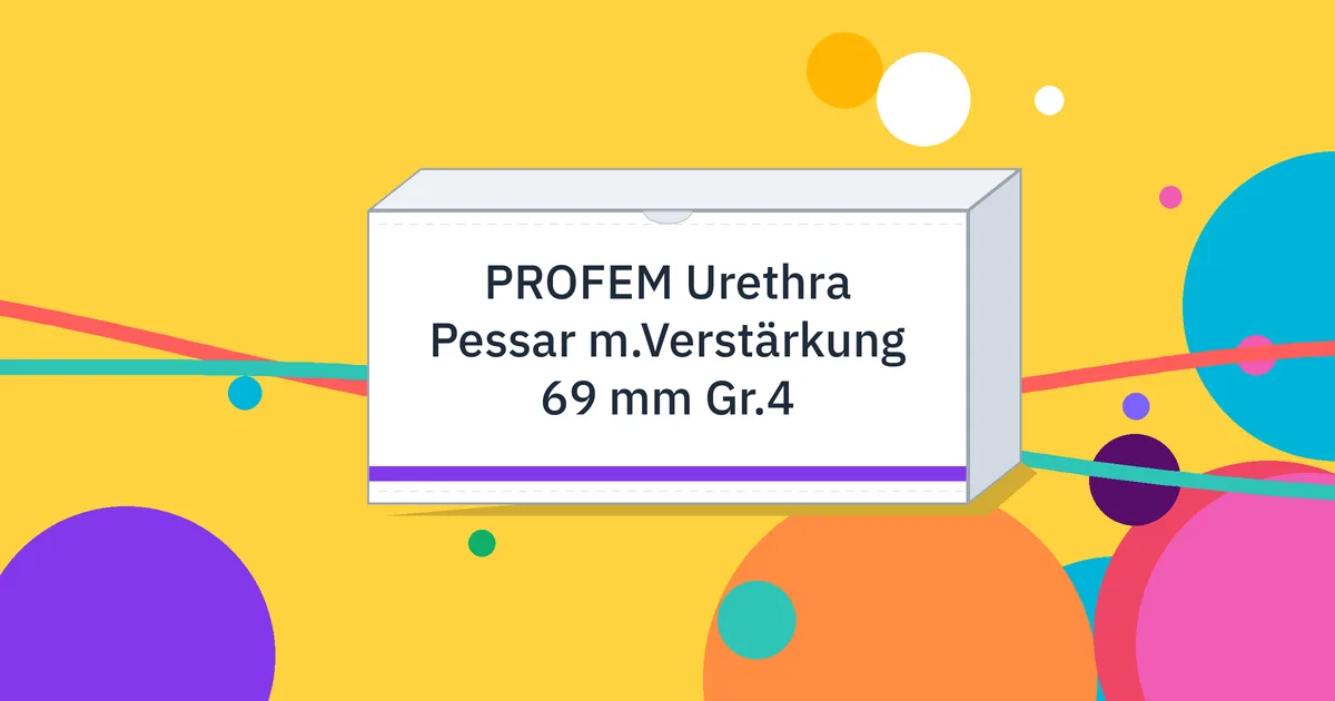 Symbolbild: Packung mit der Aufschrift PROFEM Urethra Pessar m.Verstärkung 69 mm Gr.4 (PZN 11673475) – Verfügbarkeit und Bezug in Apotheken in Frankfurt am Main