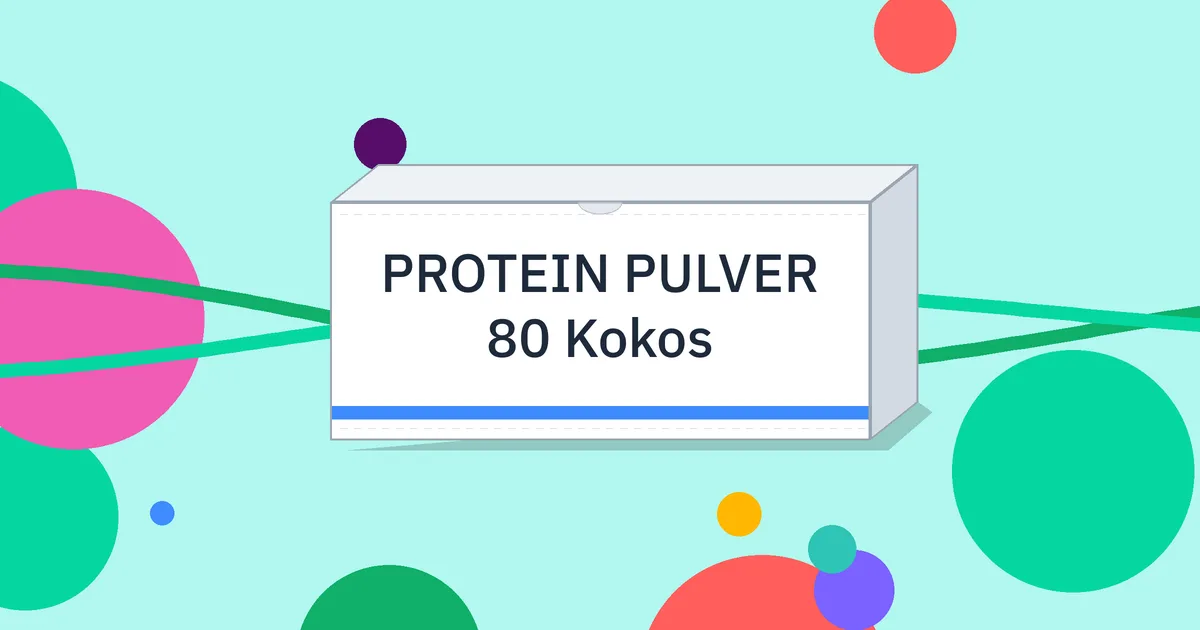Symbolbild: Packung mit der Aufschrift PROTEIN PULVER 80 Kokos (PZN 16235248) – Verfügbarkeit und Bezug in Apotheken in Frankfurt am Main