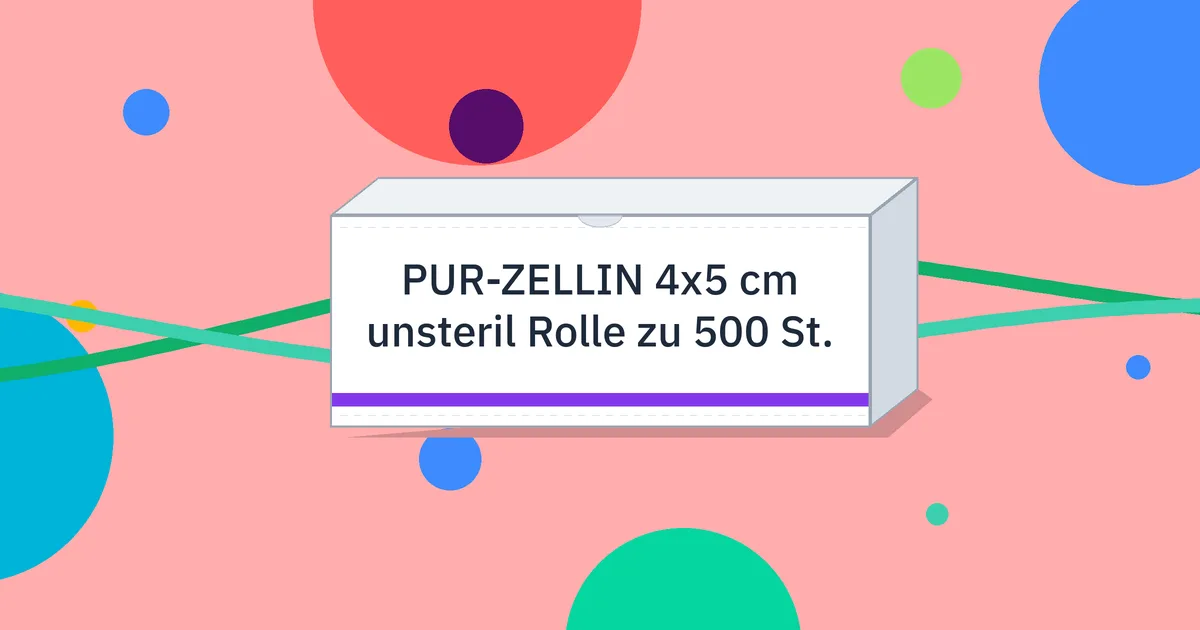 Symbolbild: Packung mit der Aufschrift PUR-ZELLIN 4x5 cm unsteril Rolle zu 500 St. (PZN 09395810) – Verfügbarkeit und Bezug in Apotheken in Frankfurt am Main