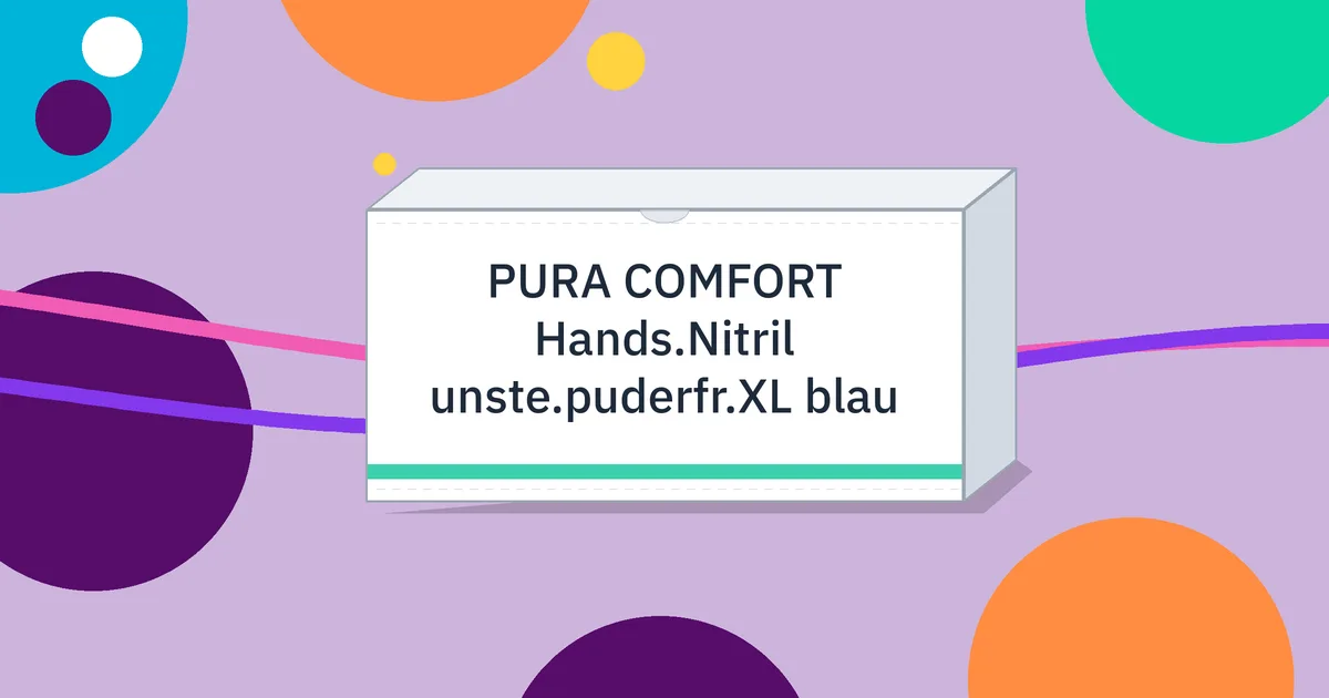 Symbolbild: Packung mit der Aufschrift PURA COMFORT Hands.Nitril unste.puderfr.XL blau (PZN 13511417) – Verfügbarkeit und Bezug in Apotheken in Frankfurt am Main