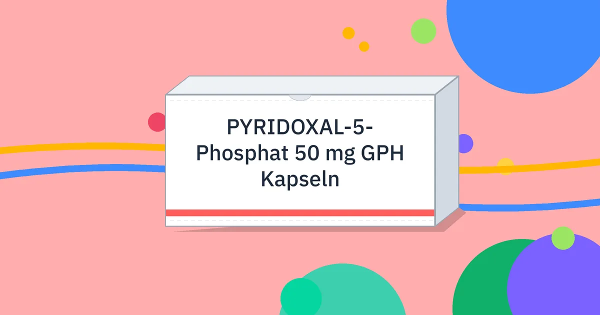 Symbolbild: Packung mit der Aufschrift PYRIDOXAL-5-Phosphat 50 mg GPH Kapseln (PZN 20091298) – Verfügbarkeit und Bezug in Apotheken in Frankfurt am Main