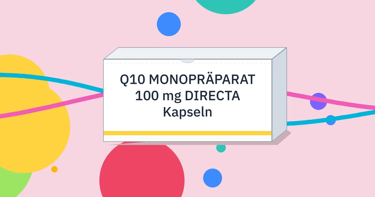 Symbolbild: Packung mit der Aufschrift Q10 MONOPRÄPARAT 100 mg DIRECTA Kapseln (PZN 07520719) – Verfügbarkeit und Bezug in Apotheken in Frankfurt am Main
