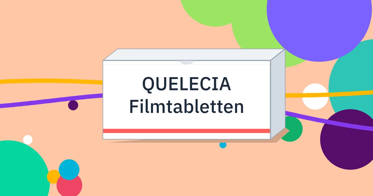 Symbolbild: Packung mit der Aufschrift QUELECIA Filmtabletten (PZN 19770025) – Verfügbarkeit und Bezug in Apotheken in Frankfurt am Main