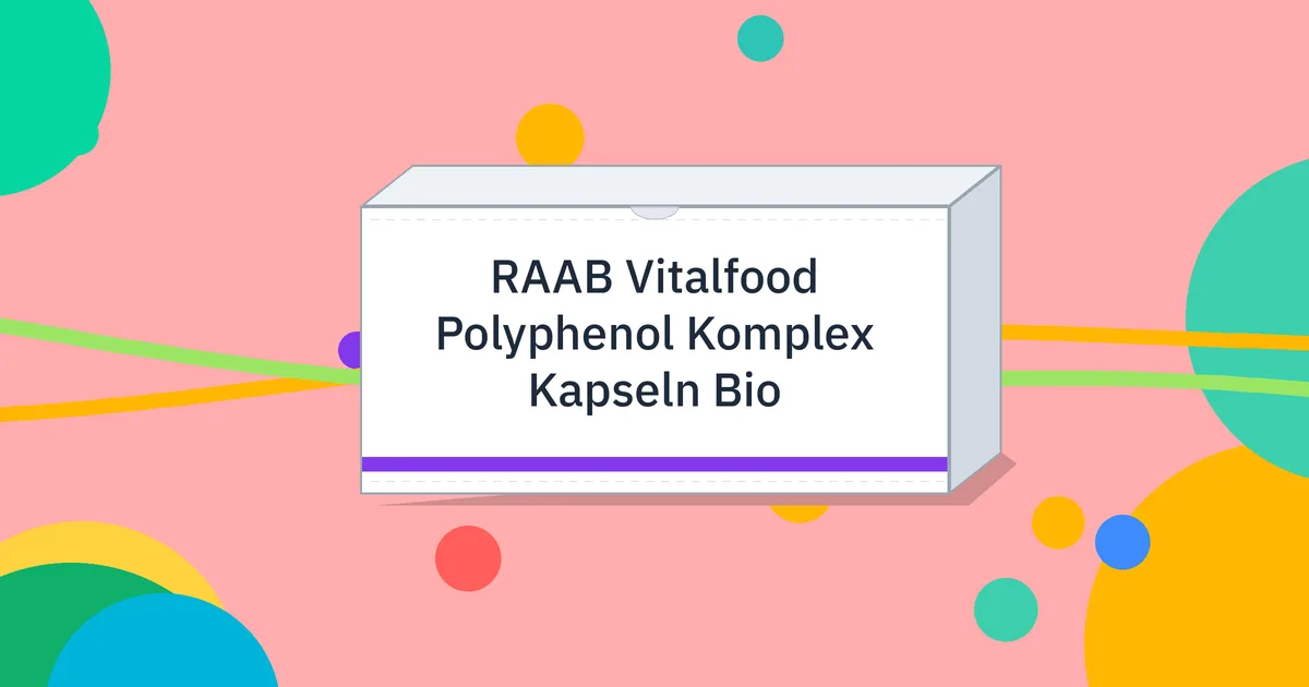 Symbolbild: Packung mit der Aufschrift RAAB Vitalfood Polyphenol Komplex Kapseln Bio (PZN 19629114) – Verfügbarkeit und Bezug in Apotheken in Frankfurt am Main