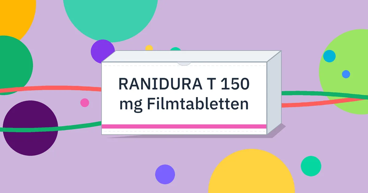 Symbolbild: Packung mit der Aufschrift RANIDURA T 150 mg Filmtabletten (PZN 08818119) – Verfügbarkeit und Bezug in Apotheken in Frankfurt am Main