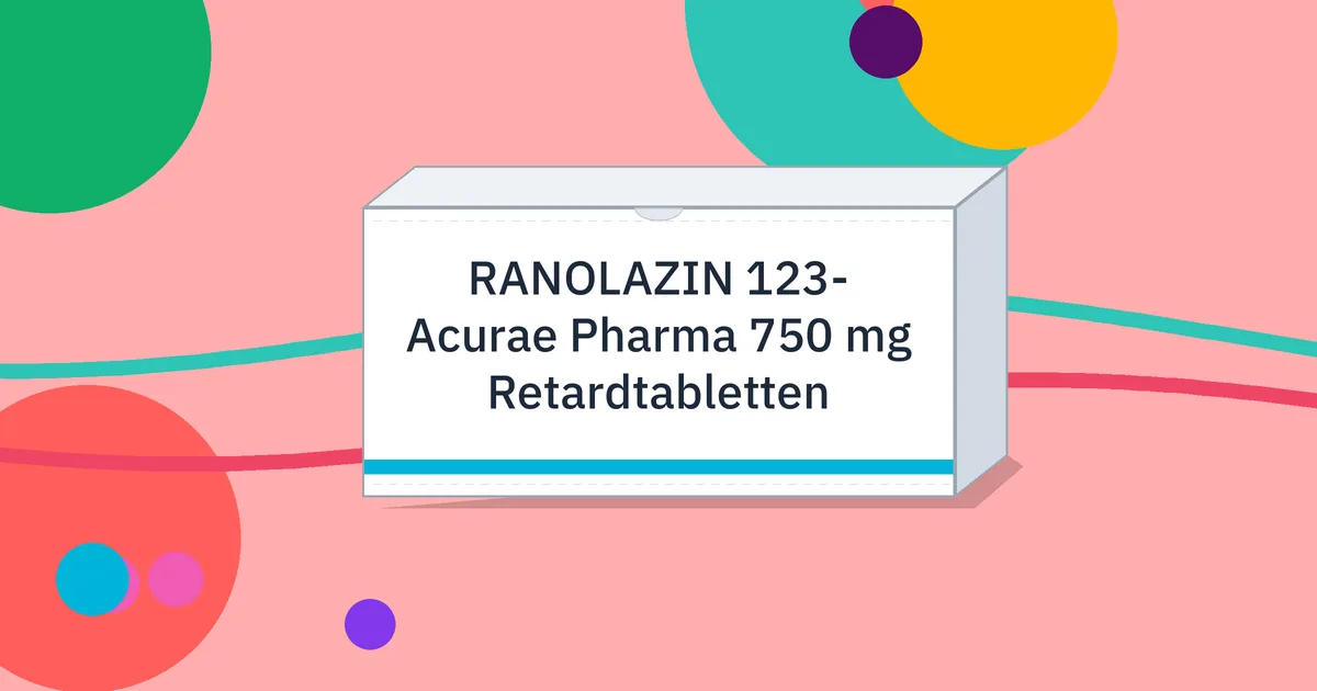 Symbolbild: Packung mit der Aufschrift RANOLAZIN 123-Acurae Pharma 750 mg Retardtabletten (PZN 18657226) – Verfügbarkeit und Bezug in Apotheken in Frankfurt am Main