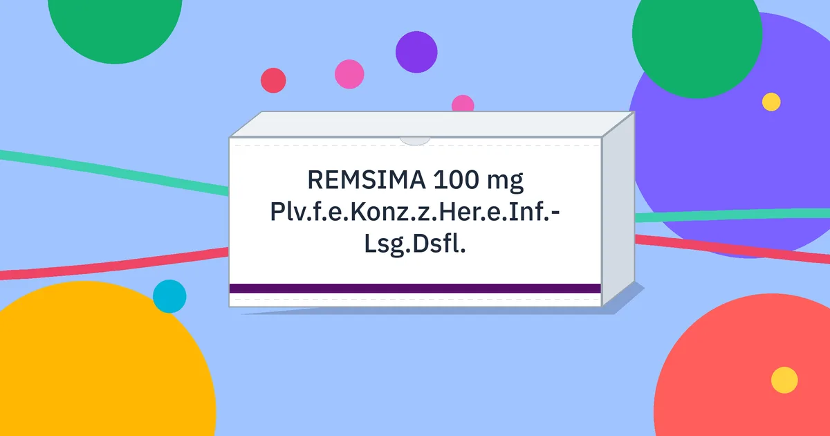 Symbolbild: Packung mit der Aufschrift REMSIMA 100 mg Plv.f.e.Konz.z.Her.e.Inf.-Lsg.Dsfl. (PZN 16799005) – Verfügbarkeit und Bezug in Apotheken in Frankfurt am Main