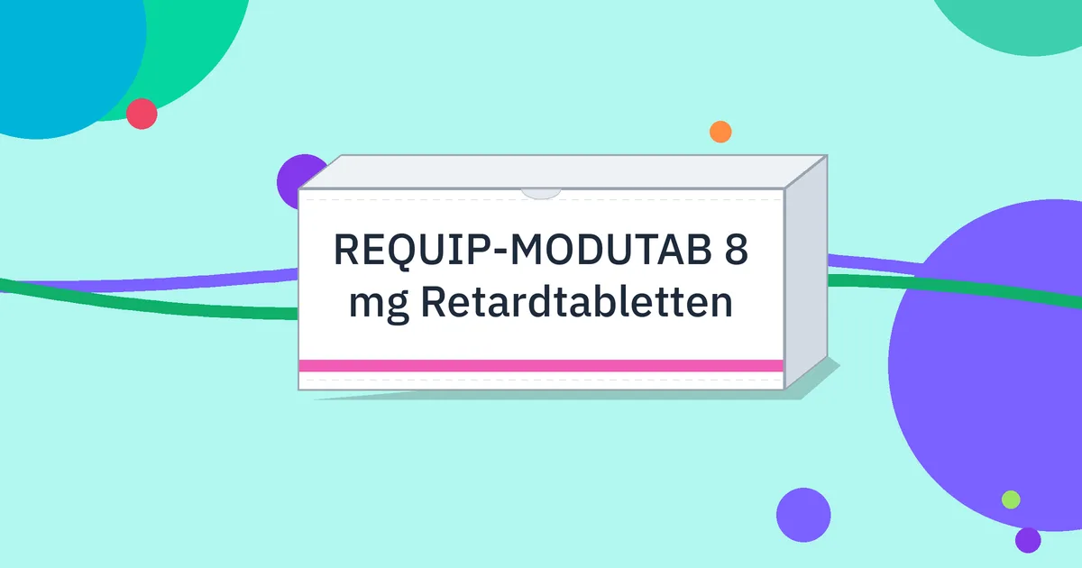 Symbolbild: Packung mit der Aufschrift REQUIP-MODUTAB 8 mg Retardtabletten (PZN 05356322) – Verfügbarkeit und Bezug in Apotheken in Frankfurt am Main