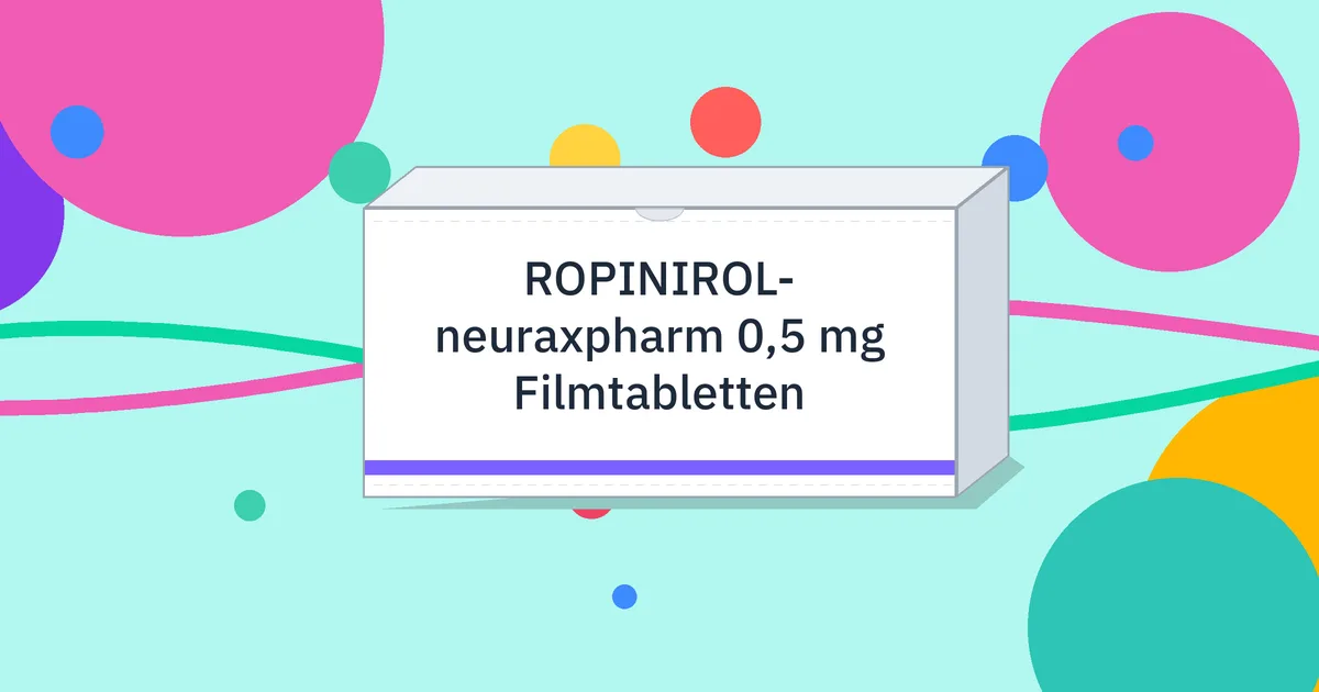 Symbolbild: Packung mit der Aufschrift ROPINIROL-neuraxpharm 0,5 mg Filmtabletten (PZN 00436186) – Verfügbarkeit und Bezug in Apotheken in Frankfurt am Main