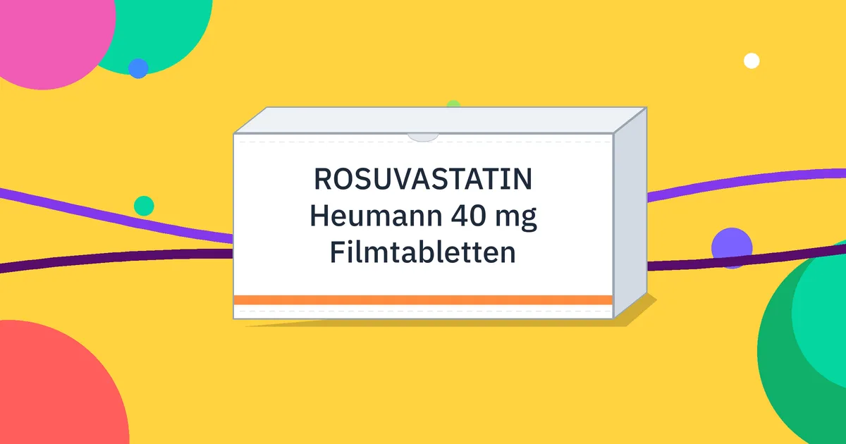 Symbolbild: Packung mit der Aufschrift ROSUVASTATIN Heumann 40 mg Filmtabletten (PZN 15529953) – Verfügbarkeit und Bezug in Apotheken in Frankfurt am Main