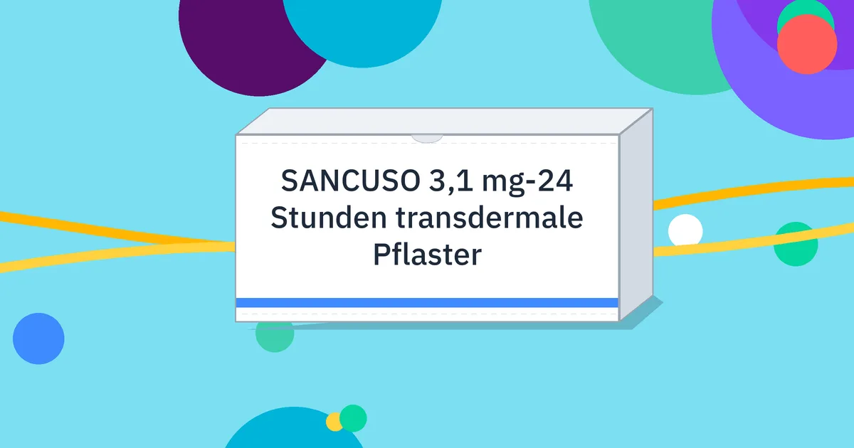 Symbolbild: Packung mit der Aufschrift SANCUSO 3,1 mg-24 Stunden transdermale Pflaster (PZN 11690663) – Verfügbarkeit und Bezug in Apotheken in Frankfurt am Main