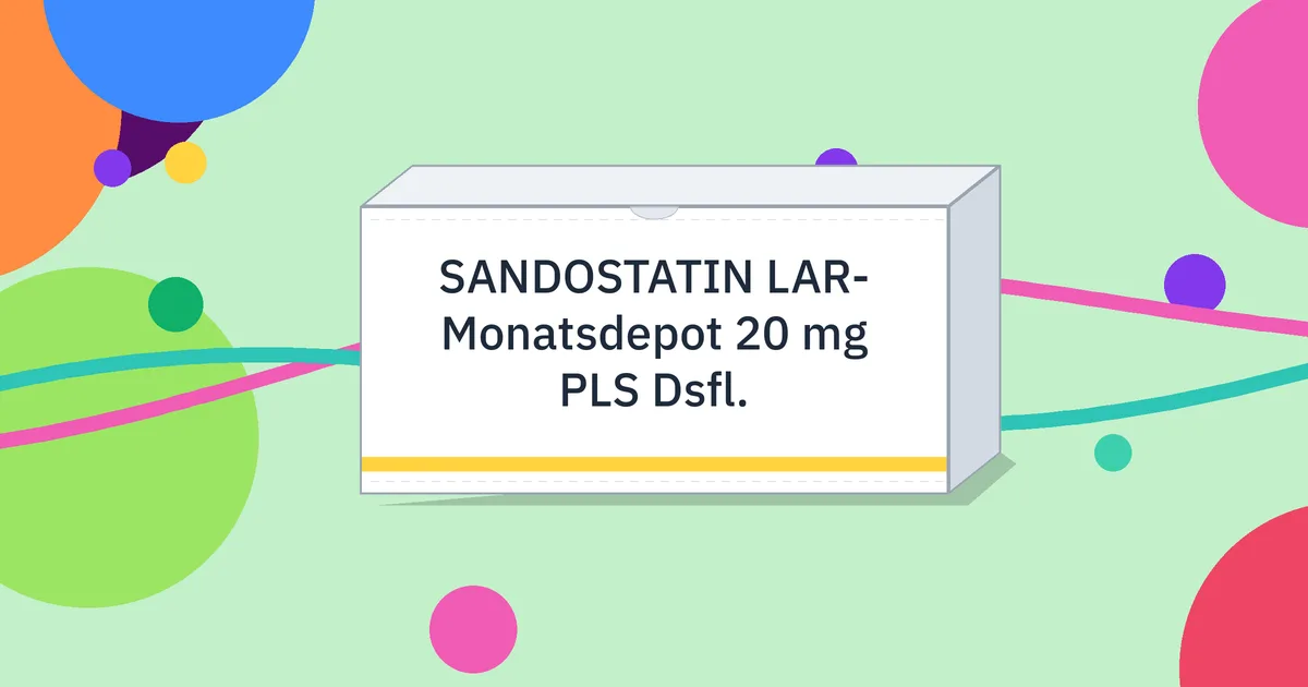 Symbolbild: Packung mit der Aufschrift SANDOSTATIN LAR-Monatsdepot 20 mg PLS Dsfl. (PZN 11481971) – Verfügbarkeit und Bezug in Apotheken in Frankfurt am Main