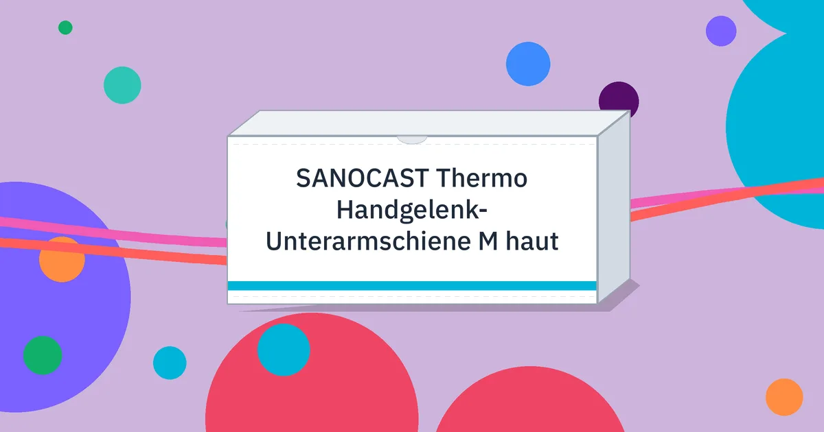 Symbolbild: Packung mit der Aufschrift SANOCAST Thermo Handgelenk-Unterarmschiene M haut (PZN 15260540) – Verfügbarkeit und Bezug in Apotheken in Frankfurt am Main