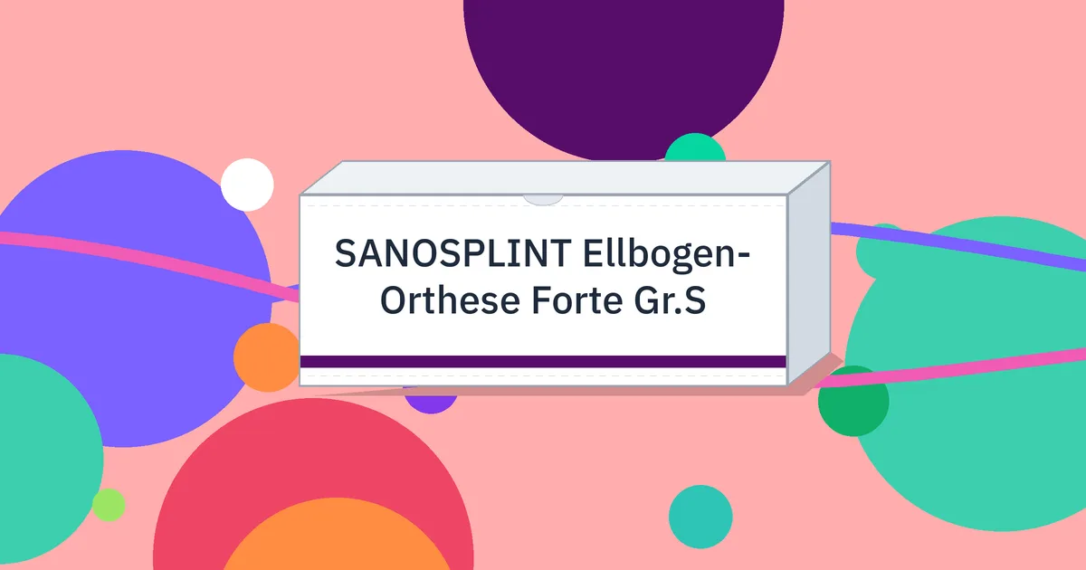 Symbolbild: Packung mit der Aufschrift SANOSPLINT Ellbogen-Orthese Forte Gr.S (PZN 11281551) – Verfügbarkeit und Bezug in Apotheken in Frankfurt am Main