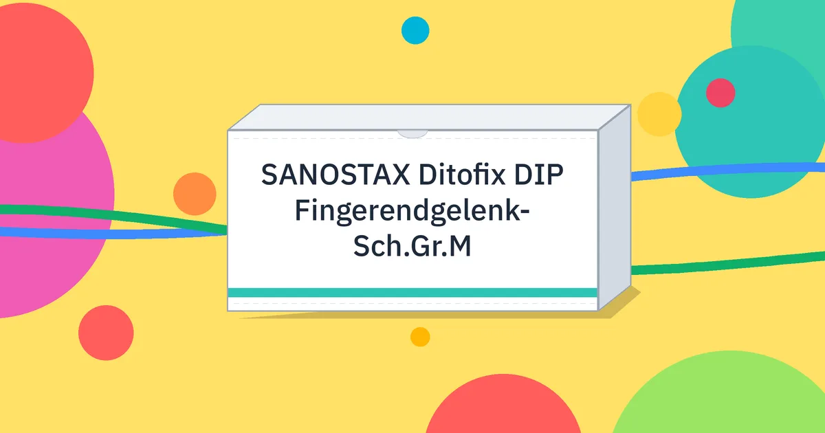 Symbolbild: Packung mit der Aufschrift SANOSTAX Ditofix DIP Fingerendgelenk-Sch.Gr.M (PZN 11604758) – Verfügbarkeit und Bezug in Apotheken in Frankfurt am Main