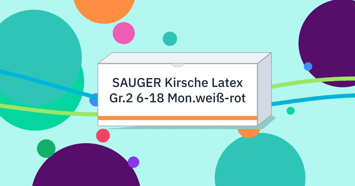 Symbolbild: Packung mit der Aufschrift SAUGER Kirsche Latex Gr.2 6-18 Mon.weiß-rot (PZN 03045948) – Verfügbarkeit und Bezug in Apotheken in Frankfurt am Main