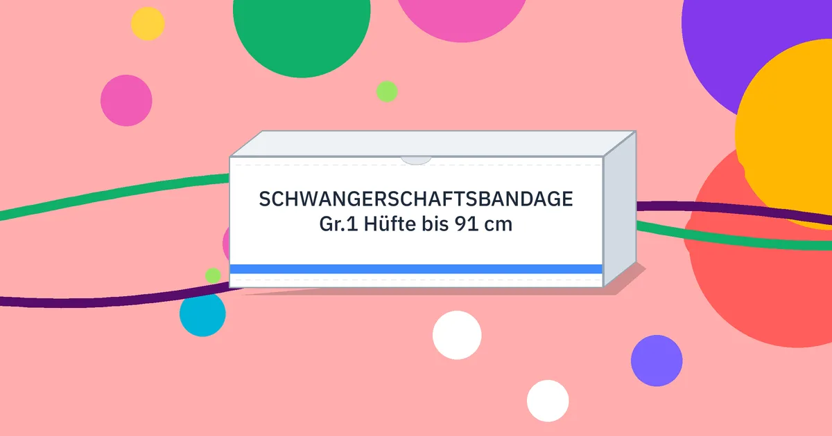 Symbolbild: Packung mit der Aufschrift SCHWANGERSCHAFTSBANDAGE Gr.1 Hüfte bis 91 cm (PZN 14144903) – Verfügbarkeit und Bezug in Apotheken in Frankfurt am Main