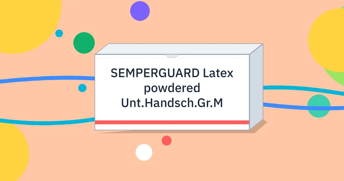 Symbolbild: Packung mit der Aufschrift SEMPERGUARD Latex powdered Unt.Handsch.Gr.M (PZN 12365379) – Verfügbarkeit und Bezug in Apotheken in Frankfurt am Main