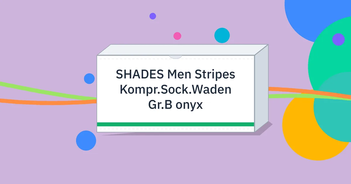 Symbolbild: Packung mit der Aufschrift SHADES Men Stripes Kompr.Sock.Waden Gr.B onyx (PZN 15589487) – Verfügbarkeit und Bezug in Apotheken in Frankfurt am Main