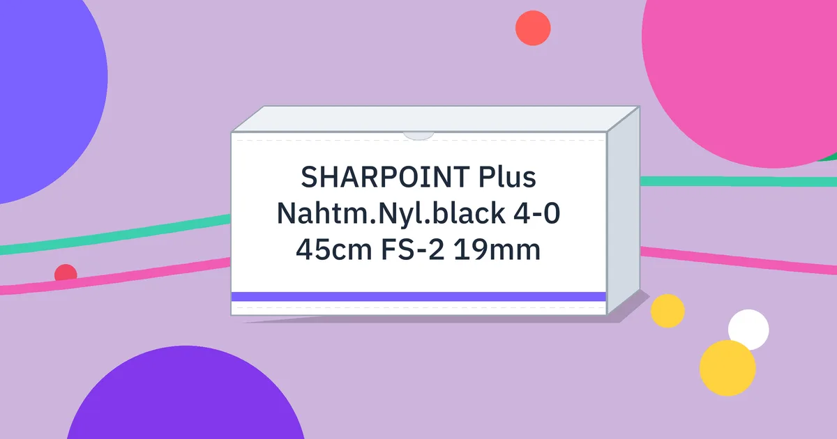 Symbolbild: Packung mit der Aufschrift SHARPOINT Plus Nahtm.Nyl.black 4-0 45cm FS-2 19mm (PZN 17984118) – Verfügbarkeit und Bezug in Apotheken in Frankfurt am Main