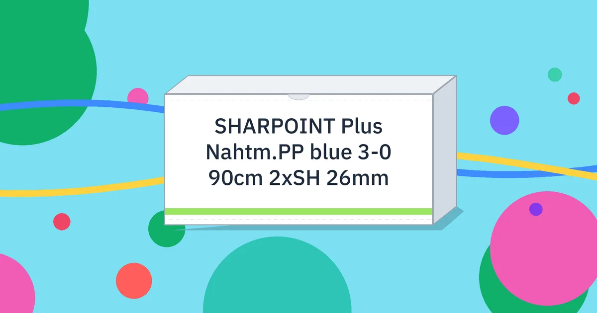Symbolbild: Packung mit der Aufschrift SHARPOINT Plus Nahtm.PP blue 3-0 90cm 2xSH 26mm (PZN 17985684) – Verfügbarkeit und Bezug in Apotheken in Frankfurt am Main