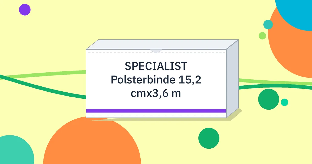 Symbolbild: Packung mit der Aufschrift SPECIALIST Polsterbinde 15,2 cmx3,6 m (PZN 02268876) – Verfügbarkeit und Bezug in Apotheken in Frankfurt am Main