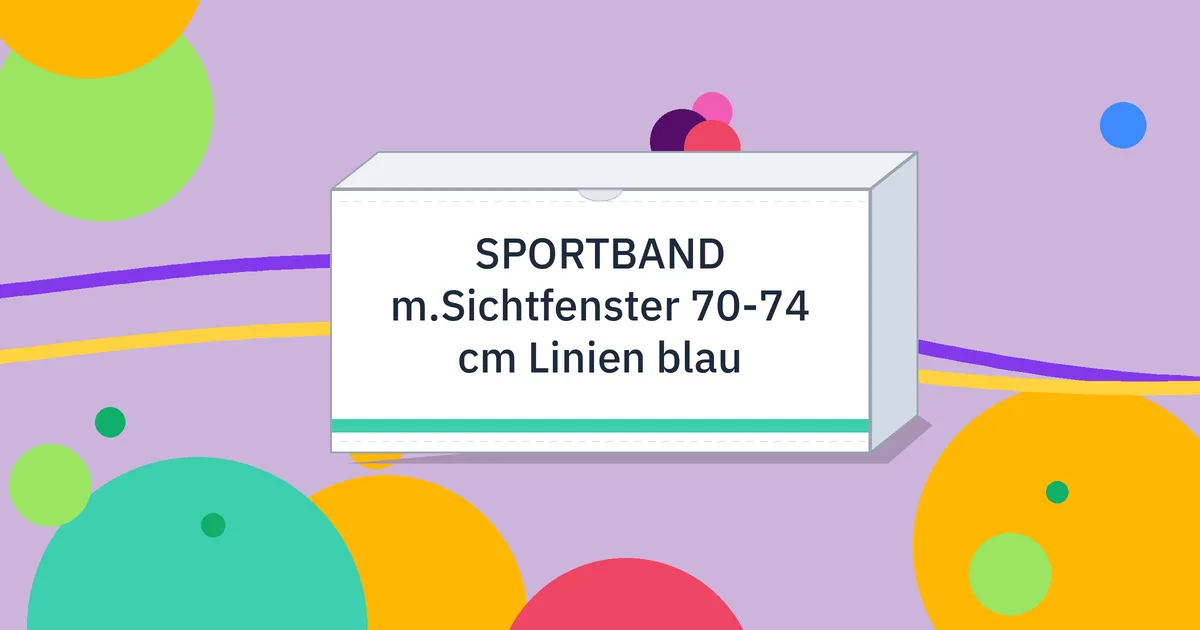 Symbolbild: Packung mit der Aufschrift SPORTBAND m.Sichtfenster 70-74 cm Linien blau (PZN 17837570) – Verfügbarkeit und Bezug in Apotheken in Frankfurt am Main