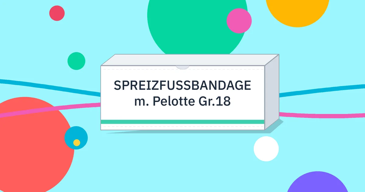Symbolbild: Packung mit der Aufschrift SPREIZFUSSBANDAGE m. Pelotte Gr.18 (PZN 01736536) – Verfügbarkeit und Bezug in Apotheken in Frankfurt am Main
