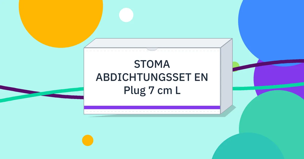 Symbolbild: Packung mit der Aufschrift STOMA ABDICHTUNGSSET EN Plug 7 cm L (PZN 19996901) – Verfügbarkeit und Bezug in Apotheken in Frankfurt am Main