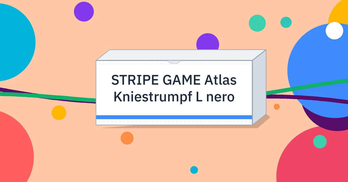 Symbolbild: Packung mit der Aufschrift STRIPE GAME Atlas Kniestrumpf L nero (PZN 20209274) – Verfügbarkeit und Bezug in Apotheken in Frankfurt am Main