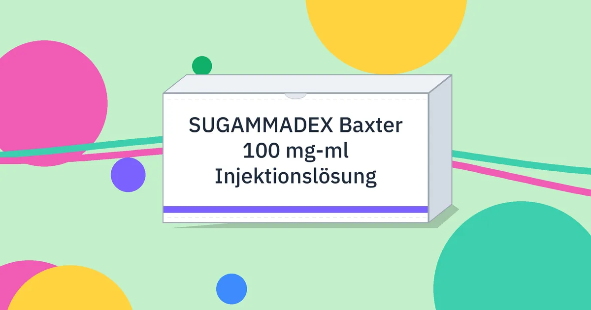 Symbolbild: Packung mit der Aufschrift SUGAMMADEX Baxter 100 mg-ml Injektionslösung (PZN 18823475) – Verfügbarkeit und Bezug in Apotheken in Frankfurt am Main
