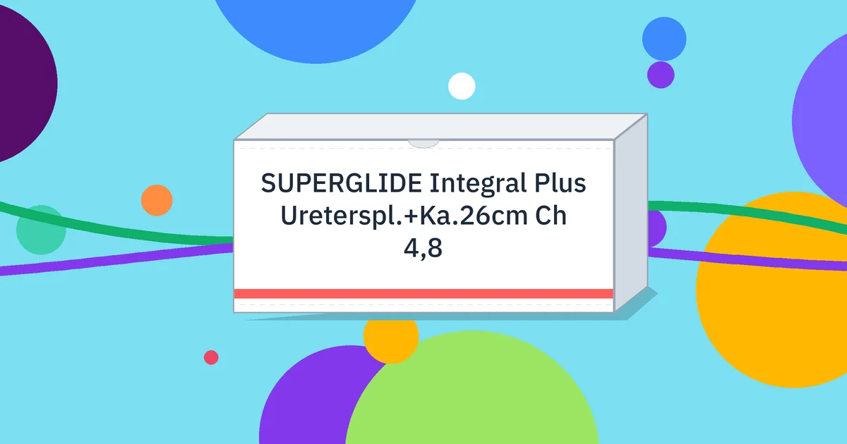 Symbolbild: Packung mit der Aufschrift SUPERGLIDE Integral Plus Ureterspl.+Ka.26cm Ch 4,8 (PZN 12424797) – Verfügbarkeit und Bezug in Apotheken in Frankfurt am Main