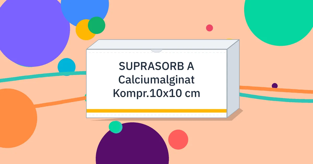 Symbolbild: Packung mit der Aufschrift SUPRASORB A Calciumalginat Kompr.10x10 cm (PZN 17833750) – Verfügbarkeit und Bezug in Apotheken in Frankfurt am Main