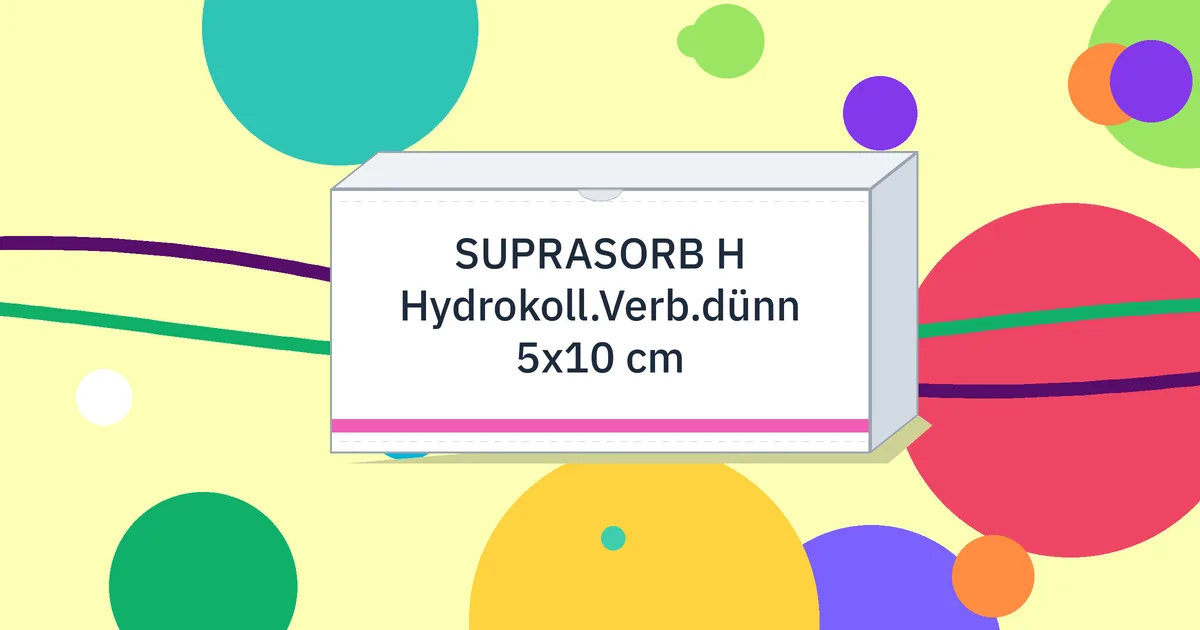 Symbolbild: Packung mit der Aufschrift SUPRASORB H Hydrokoll.Verb.dünn 5x10 cm (PZN 16668556) – Verfügbarkeit und Bezug in Apotheken in Frankfurt am Main