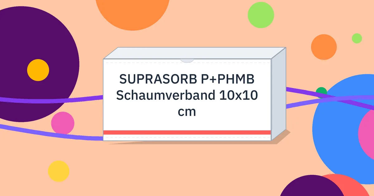 Symbolbild: Packung mit der Aufschrift SUPRASORB P+PHMB Schaumverband 10x10 cm (PZN 18604477) – Verfügbarkeit und Bezug in Apotheken in Frankfurt am Main