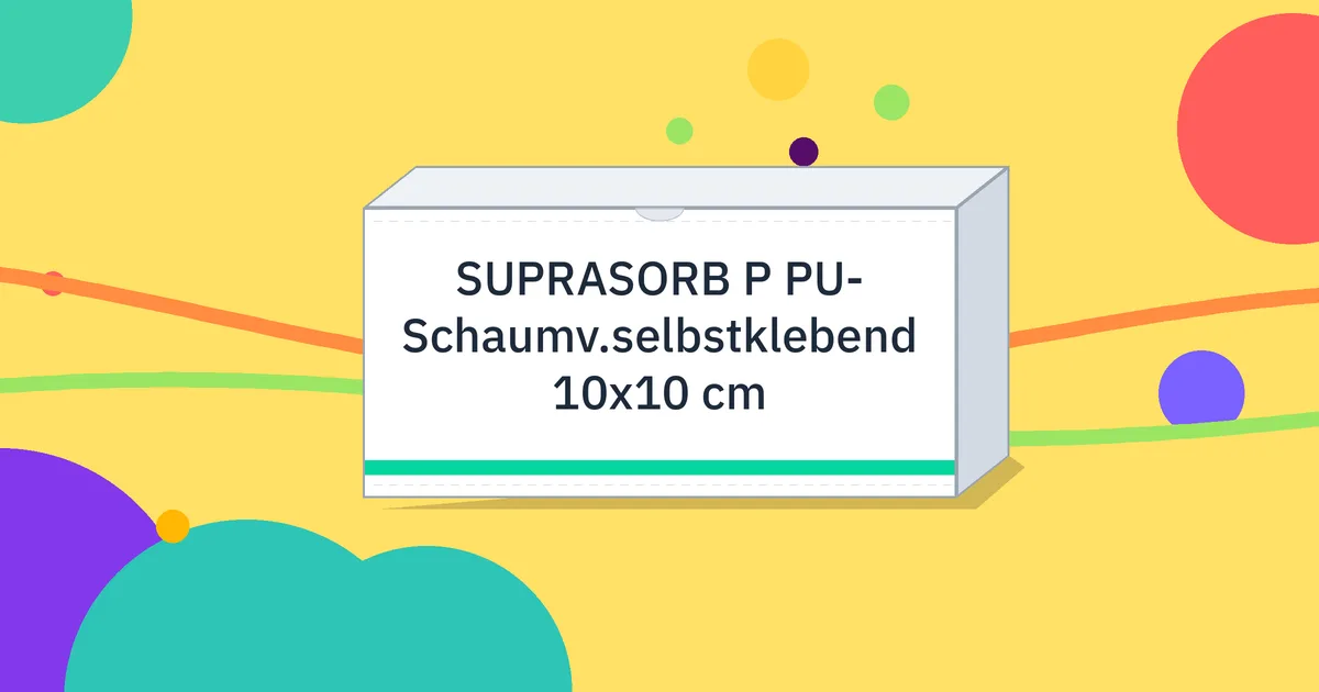 Symbolbild: Packung mit der Aufschrift SUPRASORB P PU-Schaumv.selbstklebend 10x10 cm (PZN 18001106) – Verfügbarkeit und Bezug in Apotheken in Frankfurt am Main