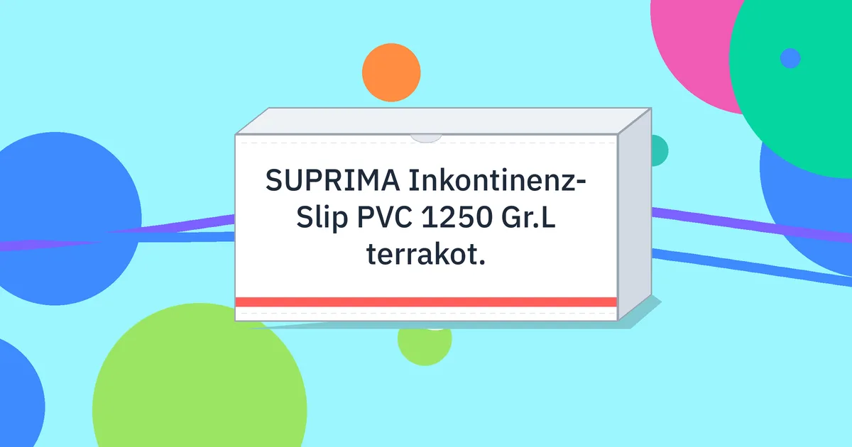 Symbolbild: Packung mit der Aufschrift SUPRIMA Inkontinenz-Slip PVC 1250 Gr.L terrakot. (PZN 05976438) – Verfügbarkeit und Bezug in Apotheken in Frankfurt am Main